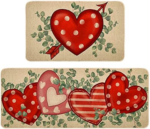 Amazon.com: Love Heart Kitchen Mats Set of 2, Seasonal Valentine's Day ...