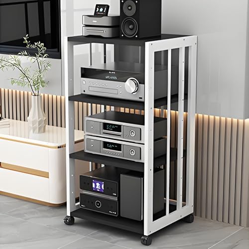 Audio Rack Tower with Wheels - 4 Tier Media Stand and Corner Shelf - AV ...