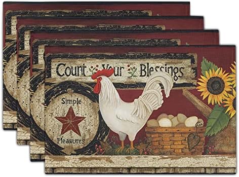 Giwawa Vintage Rooster Placemats Set of 4 Farmhouse Chicken Linen Table ...