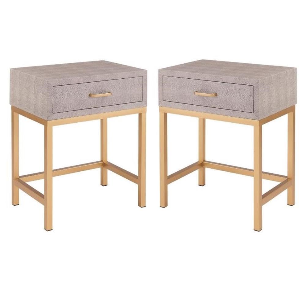 Amazon.com: Home Square 1-Drawer Shagreen End Table in Brown/Gray - Set ...