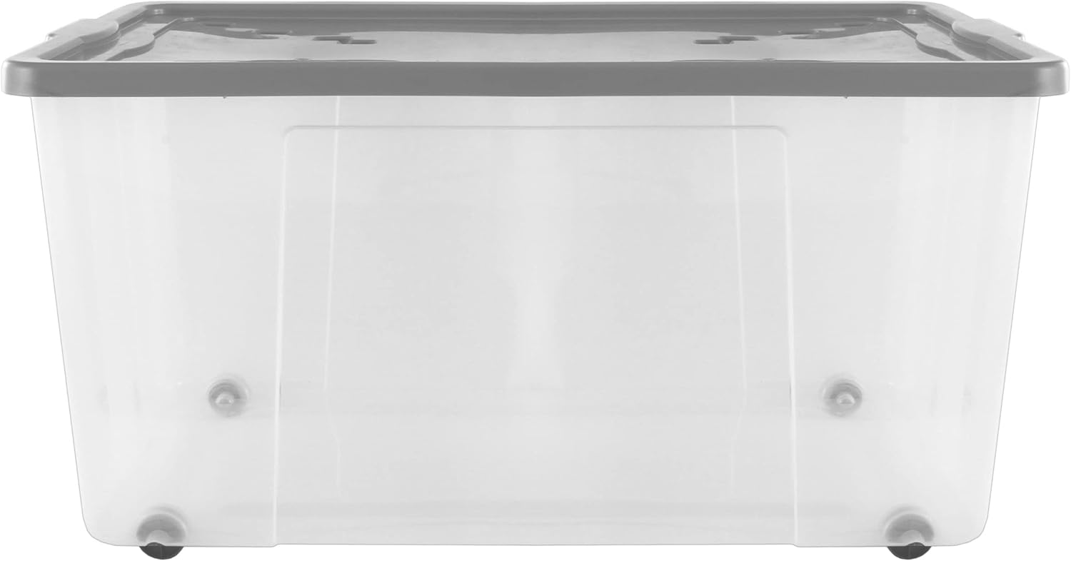 100 Litre Extra Large Clear Plastic Storage Box with Lid & Wheels Home ...