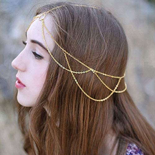 Amazon.com : Luxcastle Gypsy Headpiece Gold Hair Chain Jewelry Boho ...