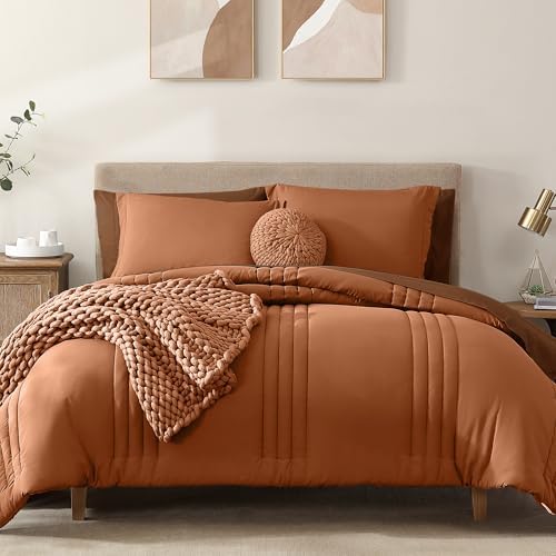 Amazon.com: Monbix Oversized King Size Comforter Set - 7 Pieces Burnt ...