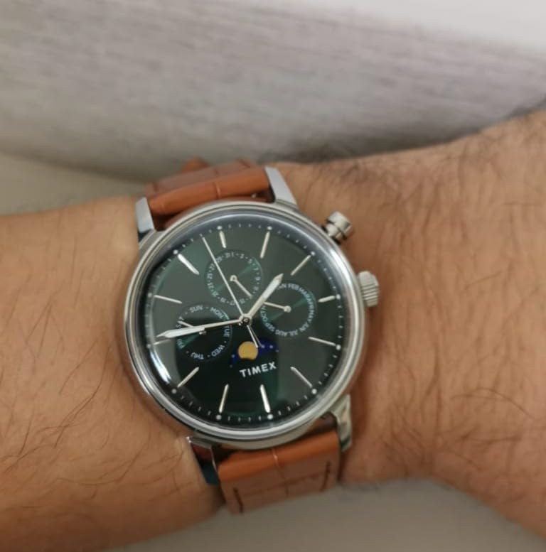 Amazon.com: Timex Men's Marlin Moon Phase 40mm Watch - Brown Strap ...