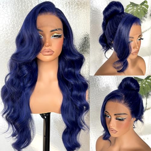 Amazon.com : SOKU 13x6 Lace Frontal Wig 32 Inch Blue Body Wave ...