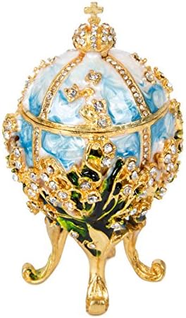 QIFU Hand Painted Enameled Faberge Egg Style Decorative Hinged Jewelry ...
