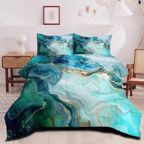 Amazon.com: CCoutueChen Turquoise Marble Comforter Set King Size Teal ...