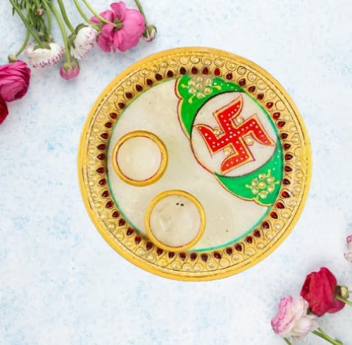 Buy Regular Rajasthani Marble Handicrafts Round Pooja Thali or Plate ...