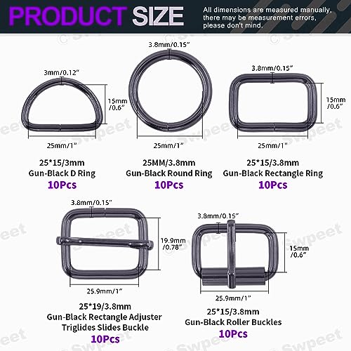 Swpeet Mixed Styles Metal Buckles Assortment Kit (1 Inch, Gun-Black ...