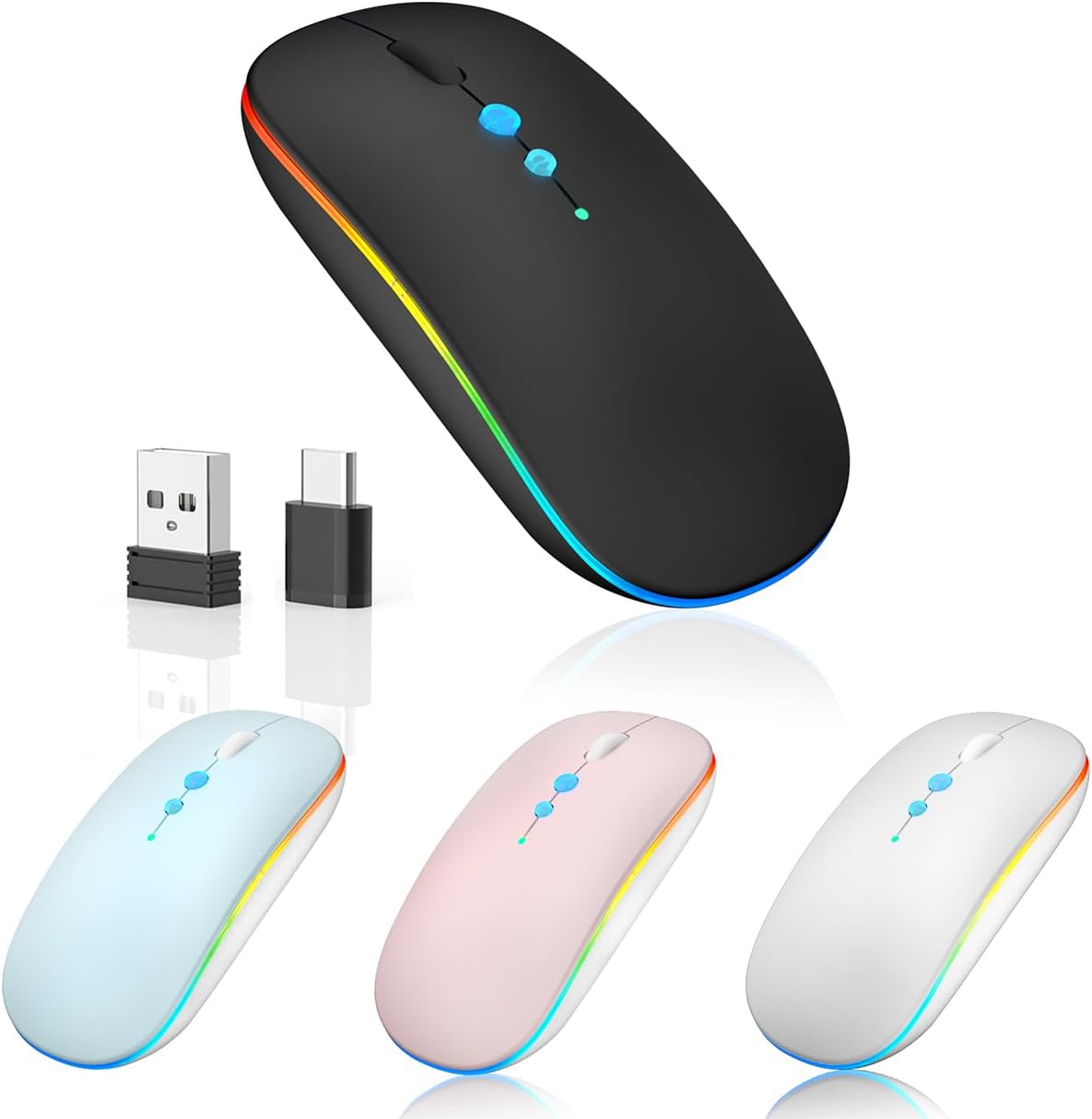 Amazon.com: Halpilt LED Wireless Mouse A100S Rechargeable Portable ...
