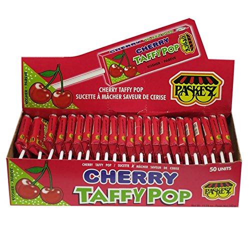 Amazon.com : Paskesz Cherry Taffy Pop 1 Box of 50 Lollypops… : Taffy ...