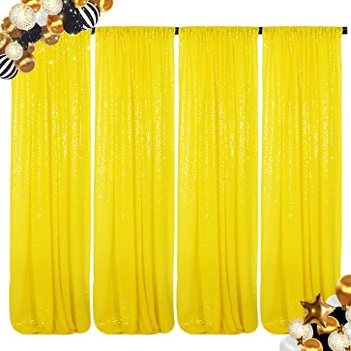 Amazon.com : ShinyBeauty Sequin Backdrop Curtains 4 Panels Yellow ...