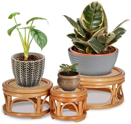 Amazon.com : KUTORKILL Set of 2 Boho Rattan Woven Round Riser Plant ...