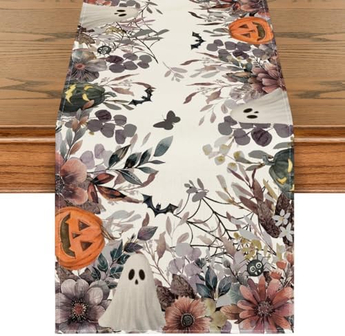 Amazon.com: Belrew Happy Halloween Table Runner, Pumpkin Horror Theme Table Runner Tablecloth ...