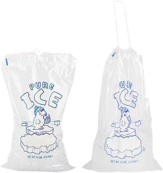 10 Count 8 Lb. Drawstring Closure 11 x 18 Ice Storage Bags, Reusable ...