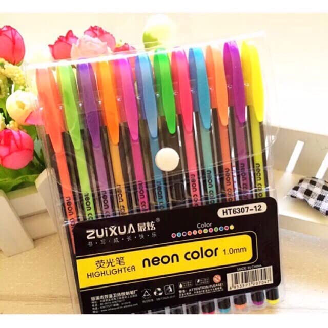 AK Store (Pack of 12) Neon Color 1.00mm Highlighter Pen Set Good Gift ...