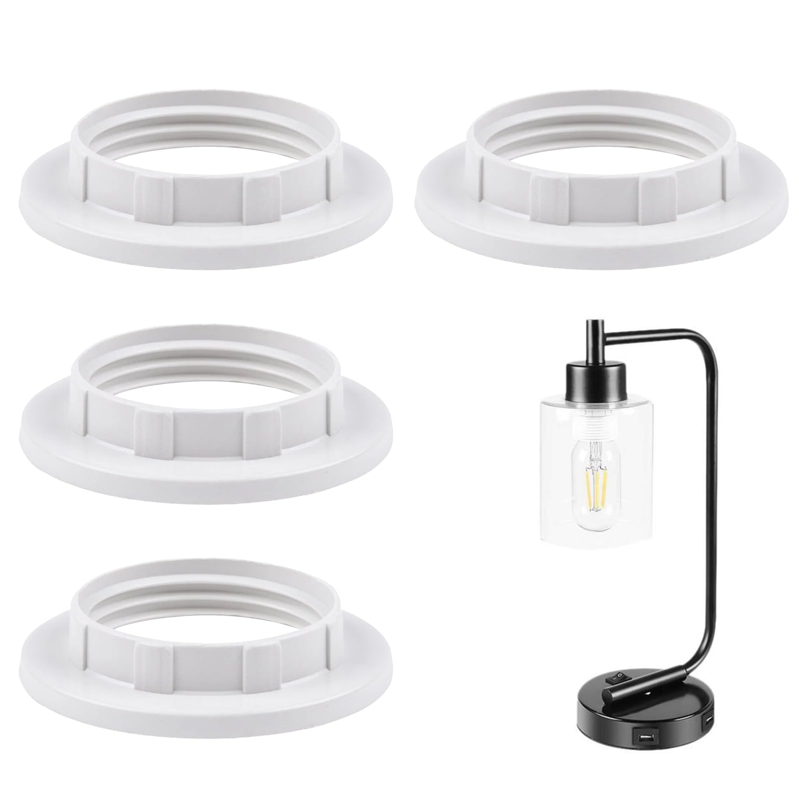 4PCS Lampshade Reducer Ring White Light Shade Adapter Ring Pet Plastic ...