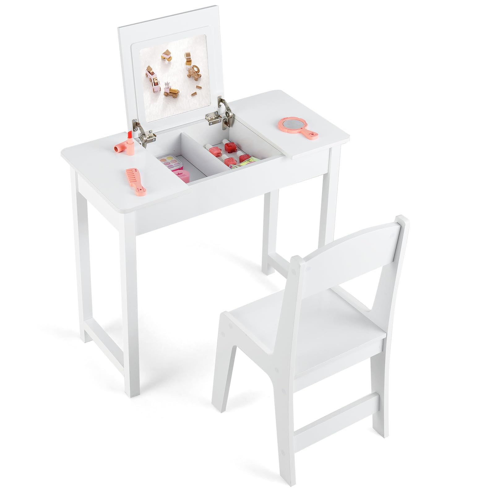 Amazon.com: Costzon Kids Vanity, 2 in 1 Girls Vanity Set with Flip Top ...