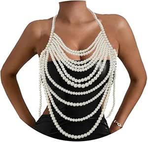 Amazon.com: Florry Pearl Body Chain Shoulder Necklace Pearl Body ...