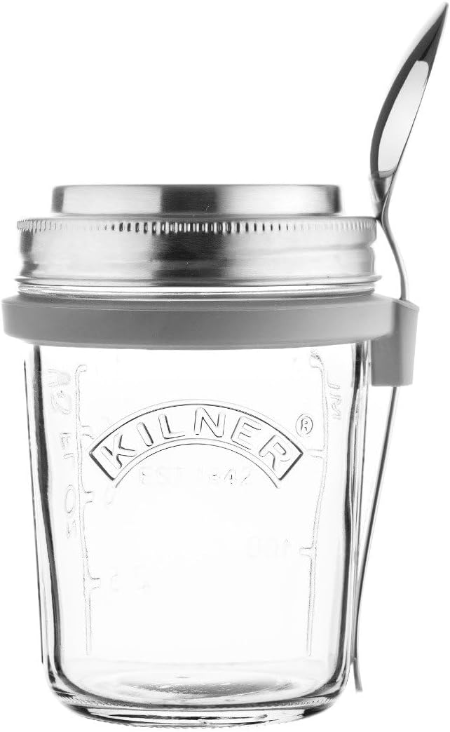 Kilner Rayware Breakfast Mason Jar with Spoon and Silicone Holder Set ...