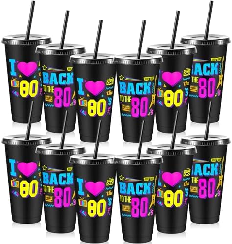 Amazon.com | Uiifan 12 Pcs 80's Party Favors Plastic Cups 24oz 1980s ...