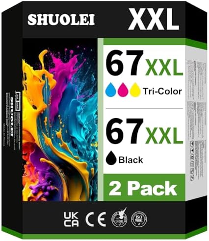 67XXL Remanufactured Ink Cartridge Replacement for HP 67XXL 67XL Black ...