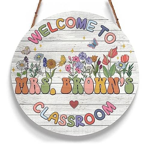 Amazon.com: Personalized Teacher Round Wooden Sign, Boho Plants ...
