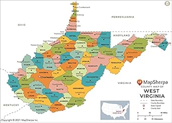 West Virginia Counties Map - Standard - 36" x 26" Laminated : Amazon.in ...