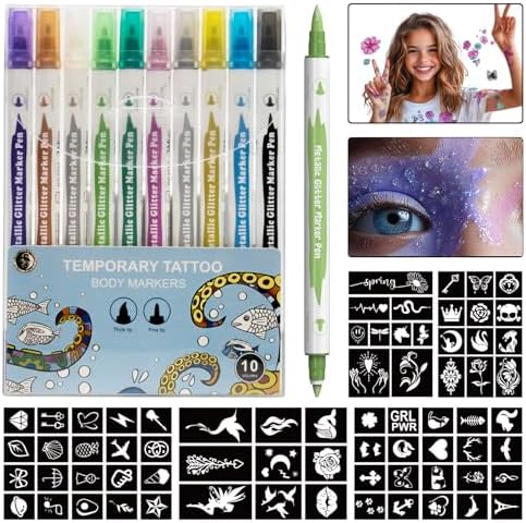 Amazon.com : Temporary Tattoo Markers for Skin, Skin-Safe Dual-End ...