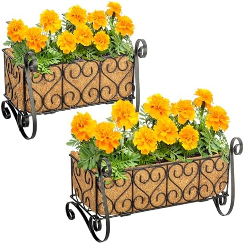 Amazon.com : Decorative Iron Scrollwork Porch Rail Planter for Flowers ...