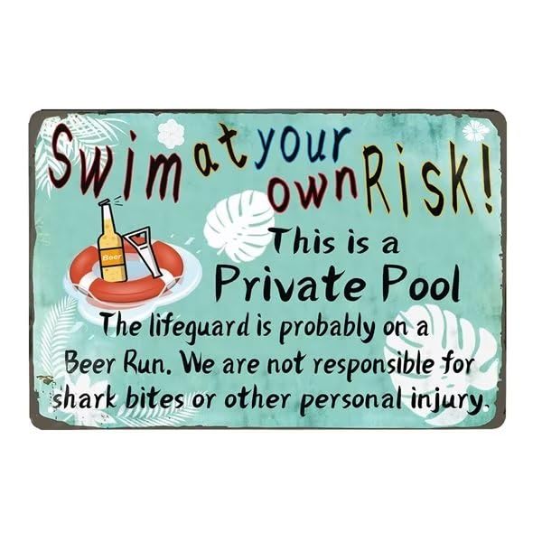 Amazon.com: Pool Sign - Swim At Your Own Risk - Metal Pool Signs for ...