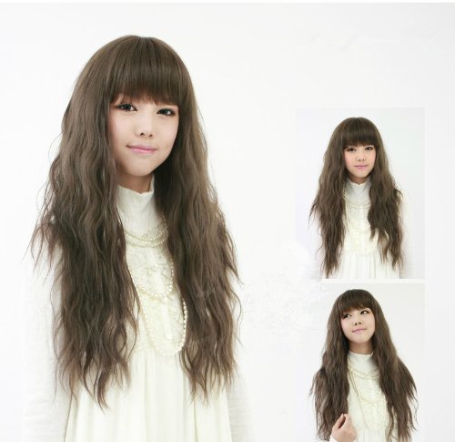 Amazon.com : New Women Long Corn Curly Wavy Full Wigs Hair Oblique ...