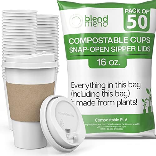 Amazon.com: [16oz, 50 pack] Compostable Hot Coffee Cups with Lids – Eco ...