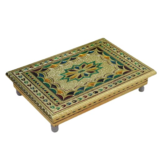 Handicrafts Pooja Chowki Fancy Aluminium Foil Designer Wooden Pooja ...