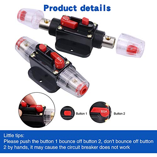 Snapklik.com : 60 Amps Audio Inline Circuit Breaker Reset Fuse, 12V-24V ...