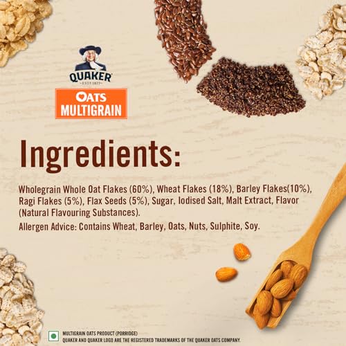 Quaker Oats Multigrain 600g, Rolled Oats, with Ragi, Barley, Flax seeds ...