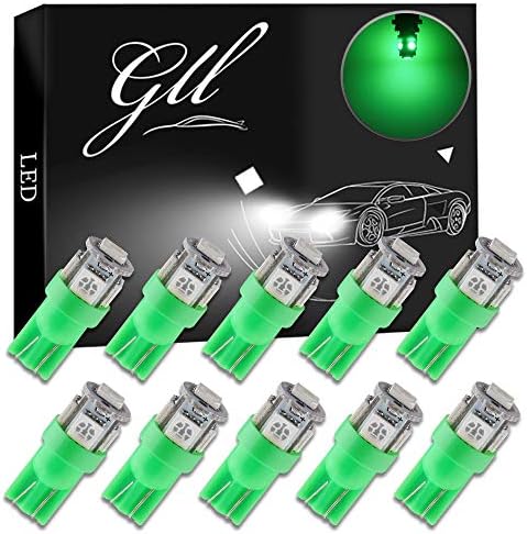 GLL 10-Pack T10 501 LED Bulbs W5W 194 168 Green 5-SMD 5050 LED Car ...