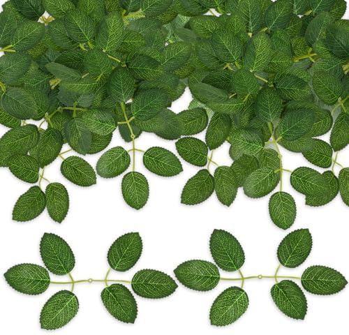 Amazon.com: 50pcs Artificial Green Leaves Silk Fake Rose for Roses Bulk Flower Leaves Faux Silk ...