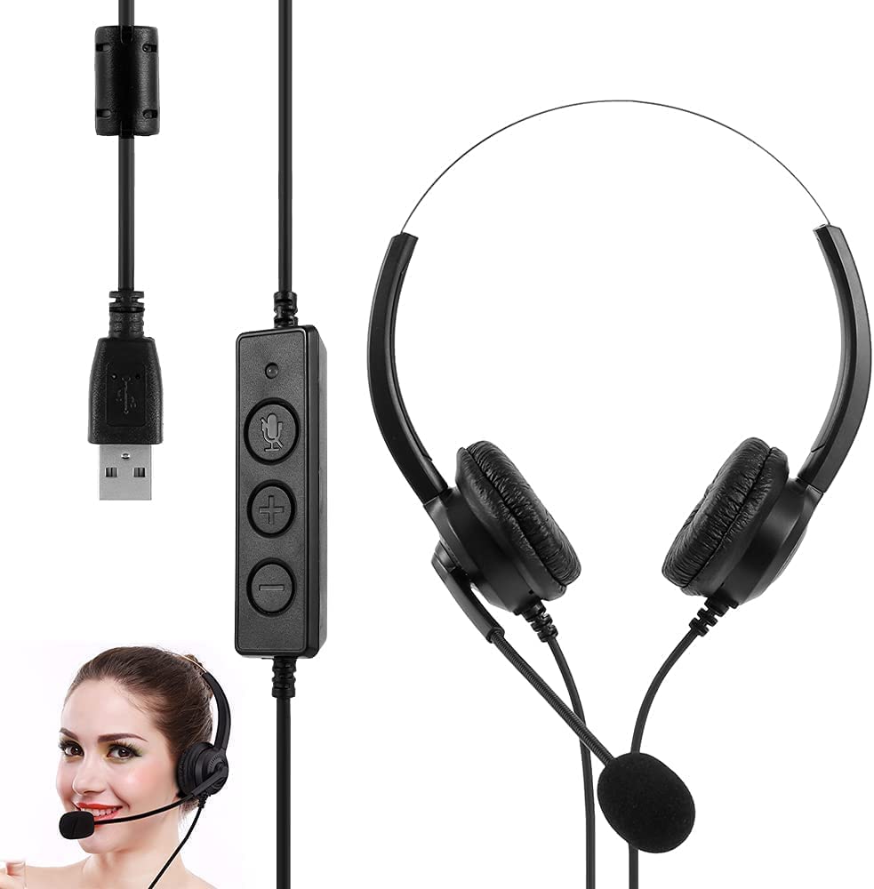 USB Headset with Microphone Noise Canceling Stereo PC Headset for ...