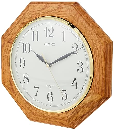 SEIKO 12 Inch Octagonal Solid Oak Wall Clock