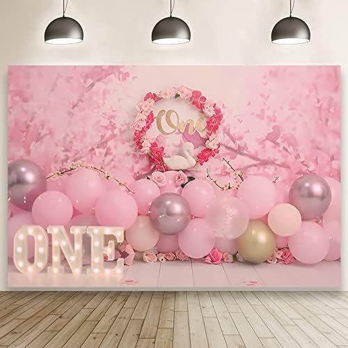 Amazon.com : Laeacco 7x5ft Dreamy Pink One Year Old Birthday Backdrop ...