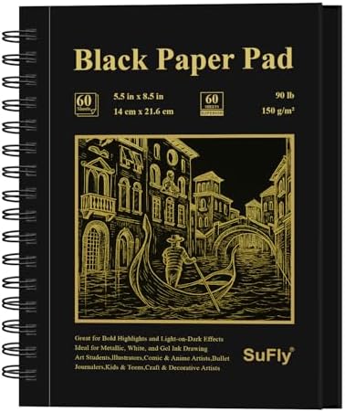 Amazon.com: SuFly Black Paper Sketchbook 5.5 x 8.5, 60 Sheets (90lb ...