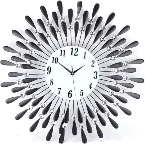 JF HOME BLISS Modern Round Metal Wall Clock 23.6inch/60cm Sunflower ...