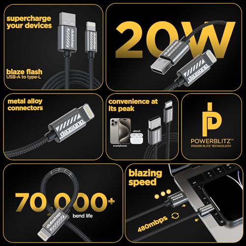 Dubstep Blaze Flash 20W USB-A To Type-L 1.25M Data Fast Charging Nylon ...