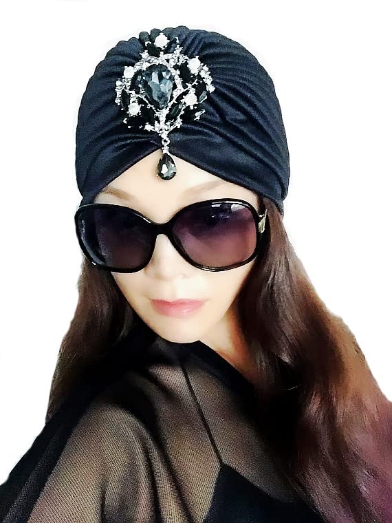 Amazon.com: Black Gemstone Turban,Women Turban,Full Turban,Turban ...