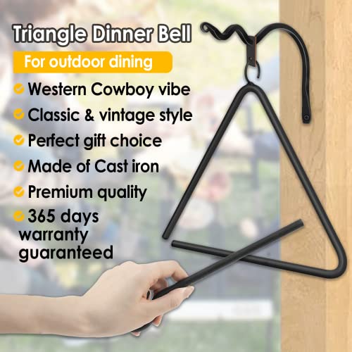 Cast Iron 12'' Triangle Dinner Bell with Hanger and Call Striker