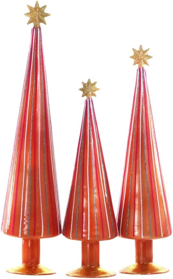 Amazon.com: Cody Foster & Co. Flocked Stripe Glass Christmas Trees ...