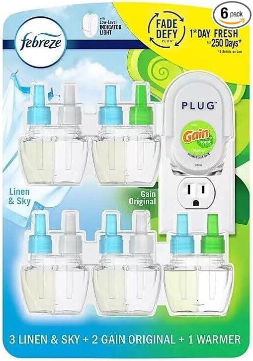 Amazon.com: Febreze Plug in Air Fresheners, 3 Linen & Sky & 2 Gain ...