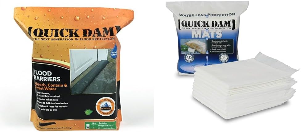 Amazon.com: Quick Dam Flood Barrier Water Dams and Absorbent Mats ...
