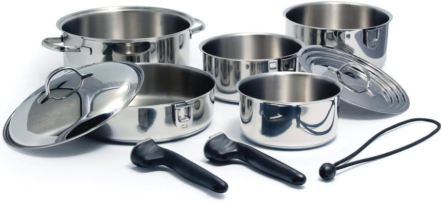 Amazon.com: Camco Nesting Cookware Set | Made from Stainless Steel ...